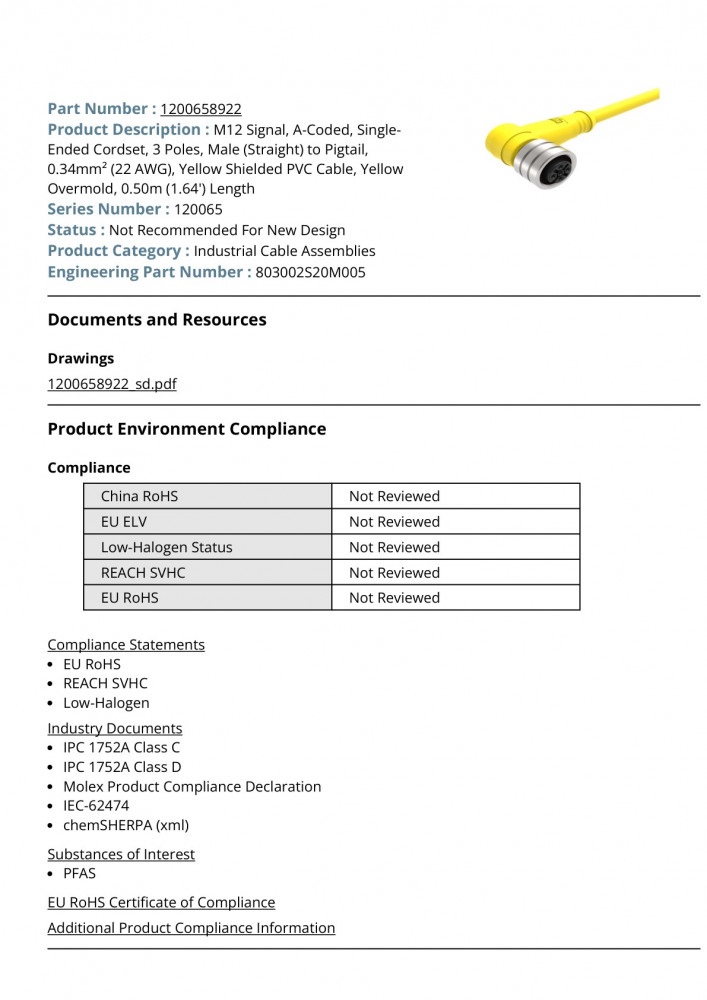 MOLEX 1200658922 technical document page 1