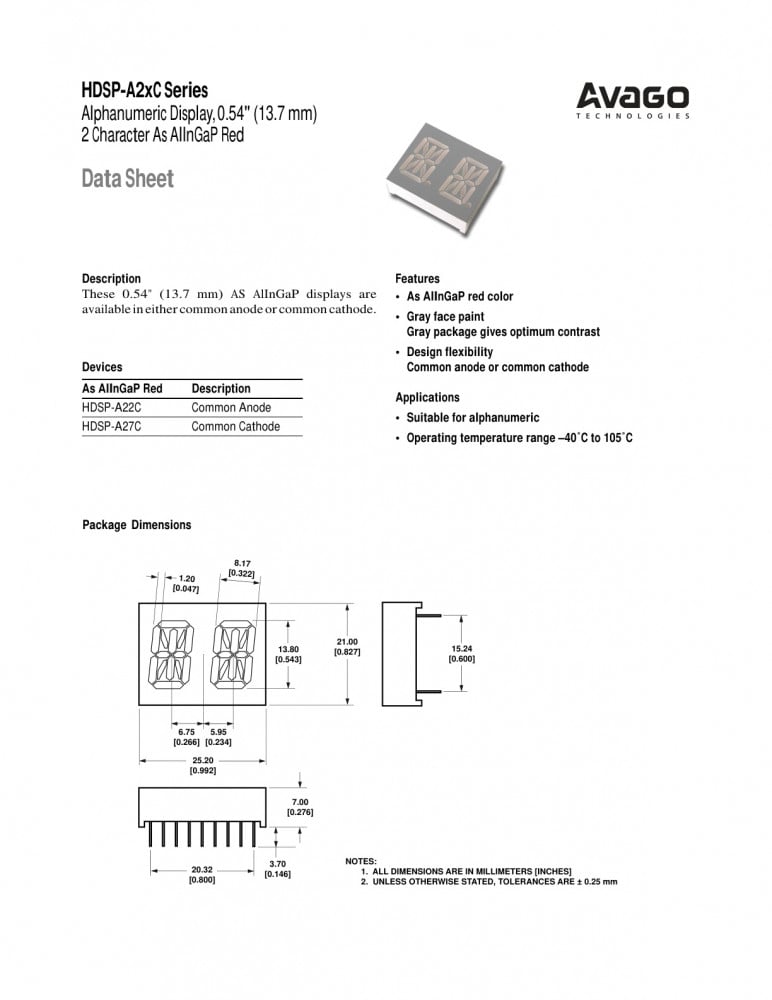 HDSP-A22C datasheet page 1