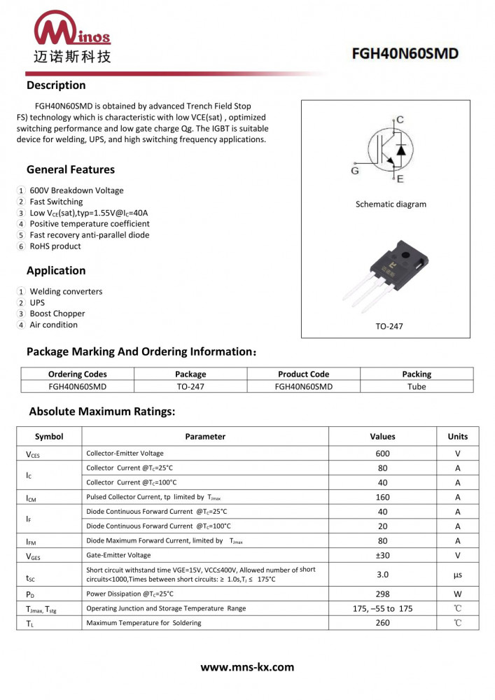 FGH40N60SMD datasheet page 1