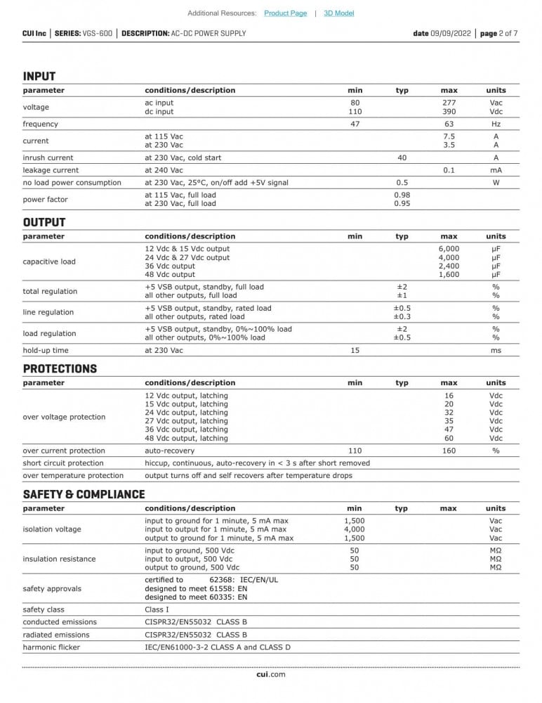 CUI VGS-600 series datasheet page 2