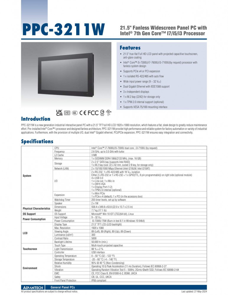 PPC-3211W product documentation page 1