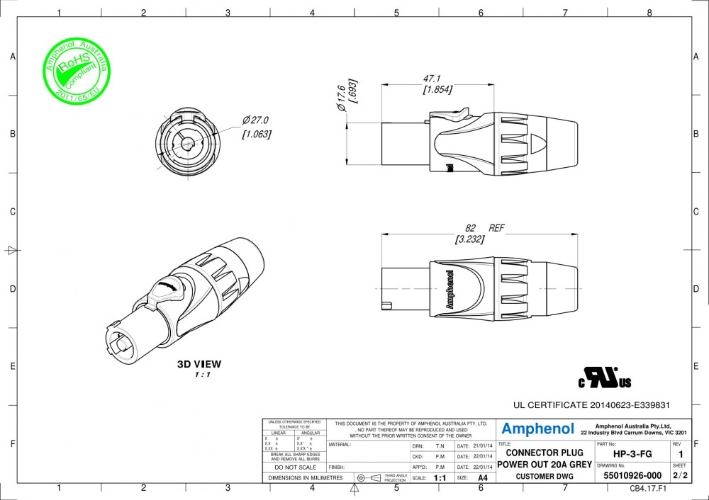 Amphenol HP-3-FG technical document preview