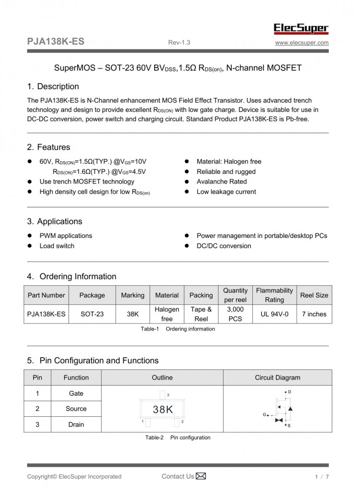 PJA138K-ES datasheet page 1