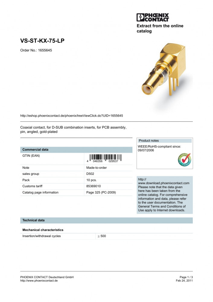 Phoenix Contact 1655645 technical document page 1