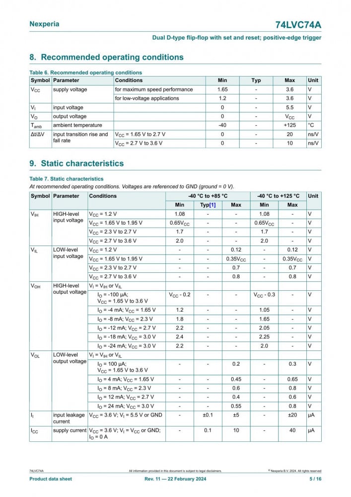 74LVC74A datasheet page 5