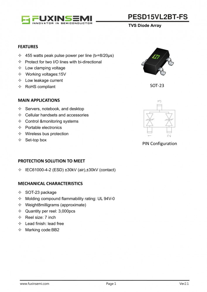 PESD15VL2BT-FS datasheet page 1