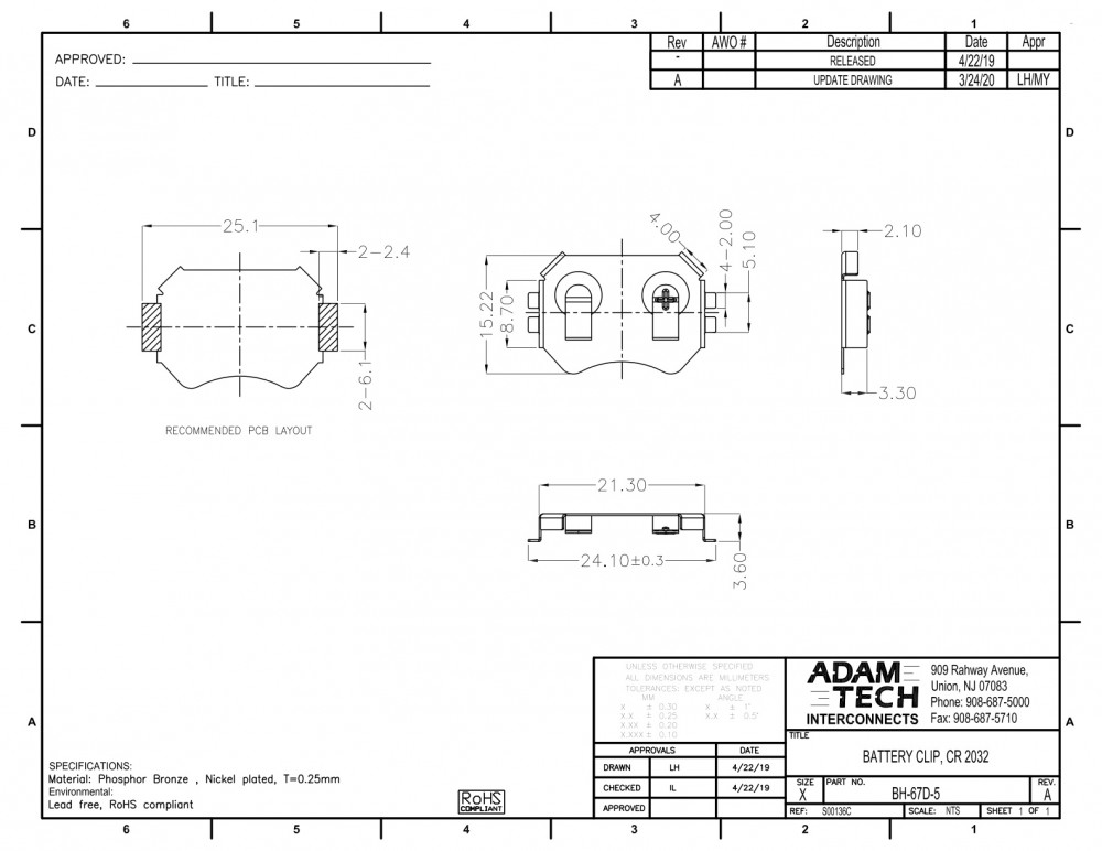 ADAM TECH BH-67D-5 technical drawing