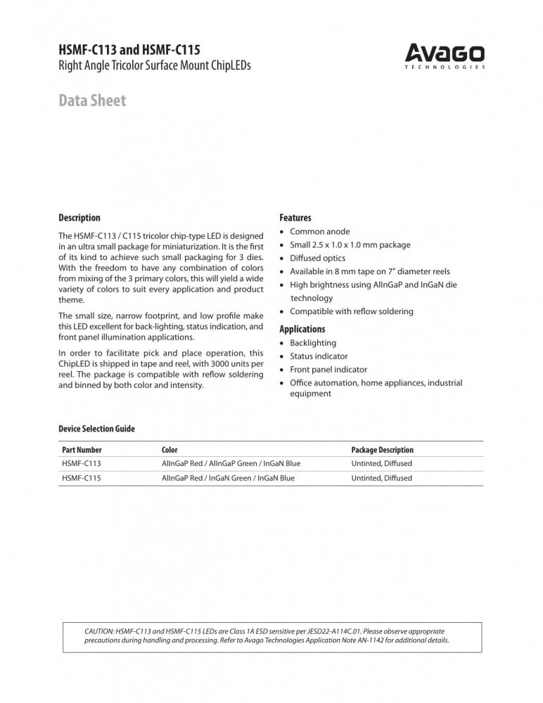 HSMF-C113 datasheet page 1