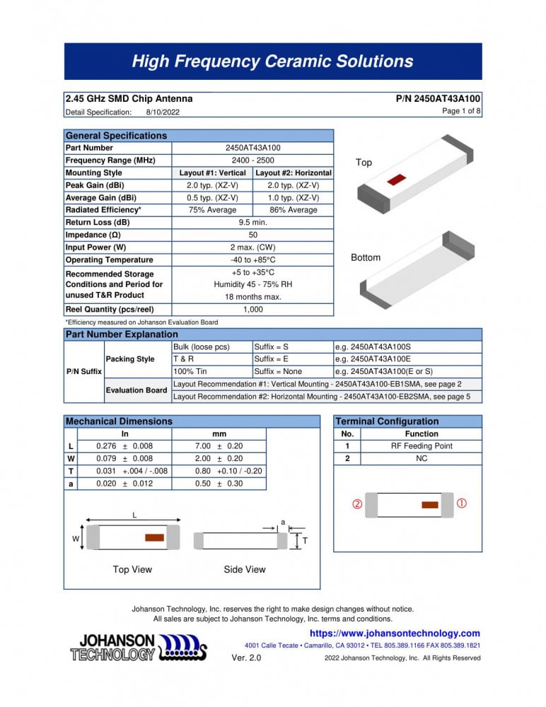 2450AT43A100E datasheet page 1