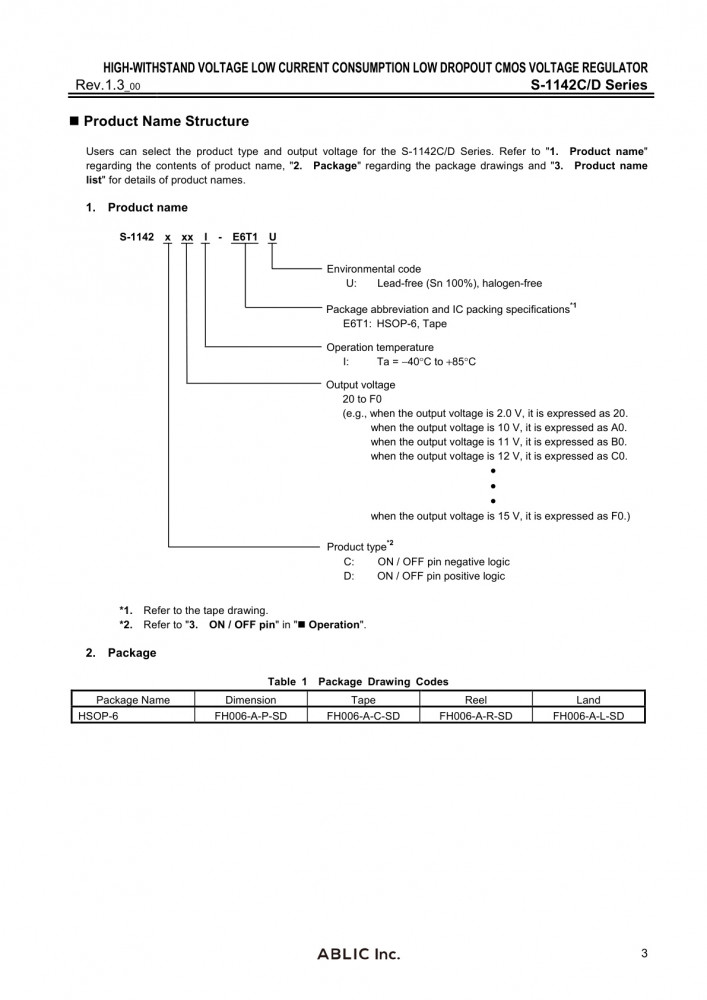 S-1142C/D datasheet page 3