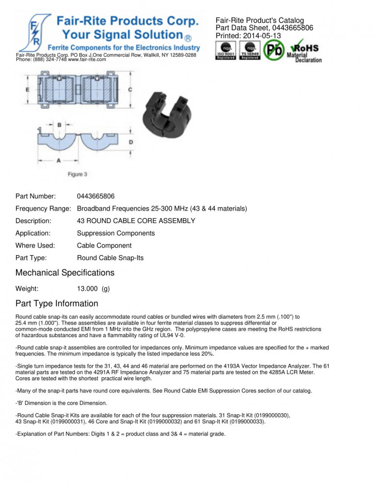 Fair-Rite 0443665806 technical document page 1