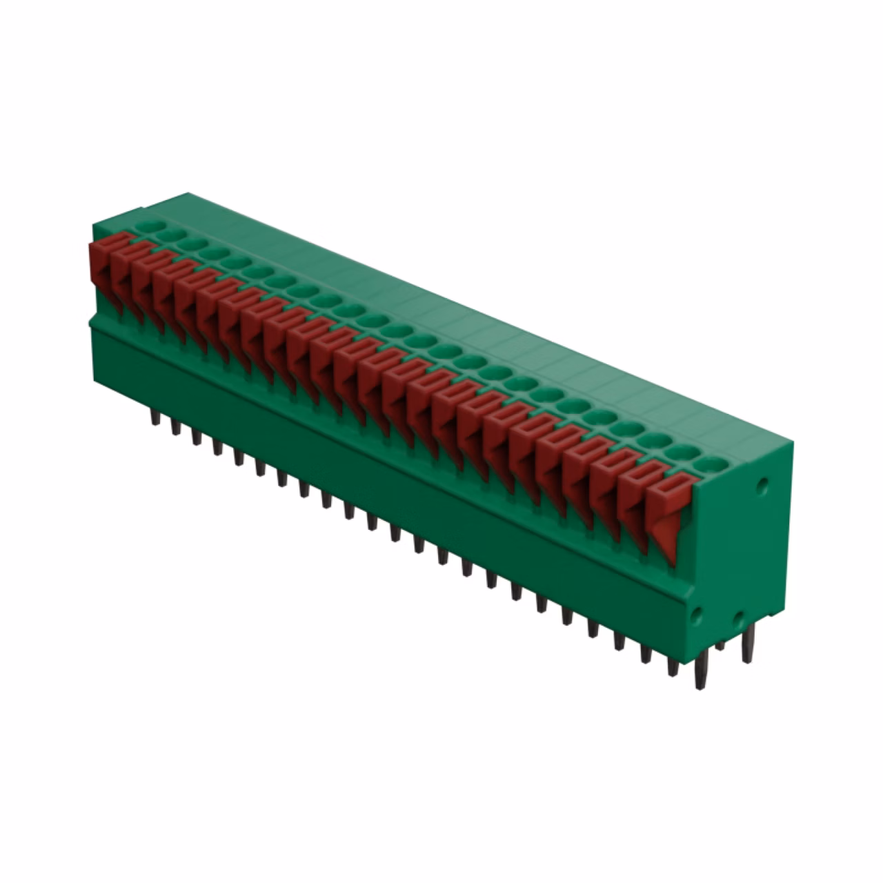 2.54mm Pitch, Eurostyle Fixed-Mount Push-Button Terminal Block, Vertical, 6A, 26-18 AWG, Green, 24 Circuits for sale