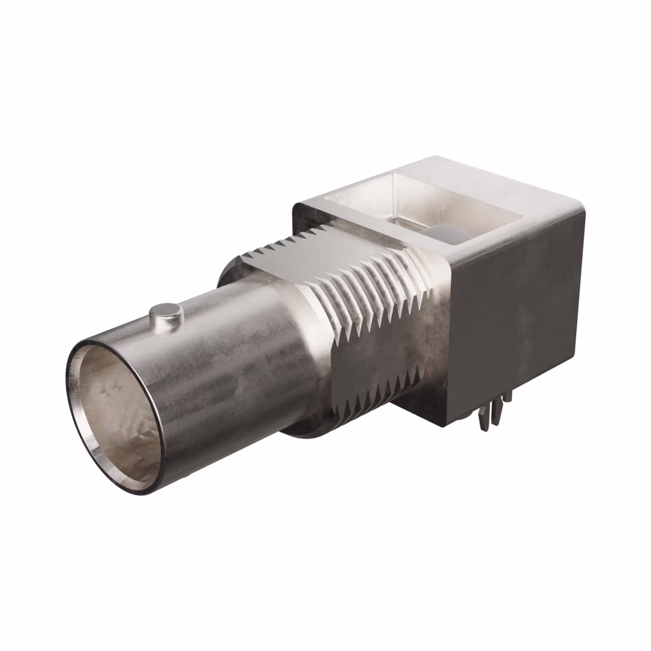BNC Jack, Right-Angle, Bulkhead Receptacle, PCB, with Board Lock Legs, Die Cast Body, Nickel (Ni) Plated, Housing Height 12.70mm, Low Profile, Tray, 75 Ohms for sale