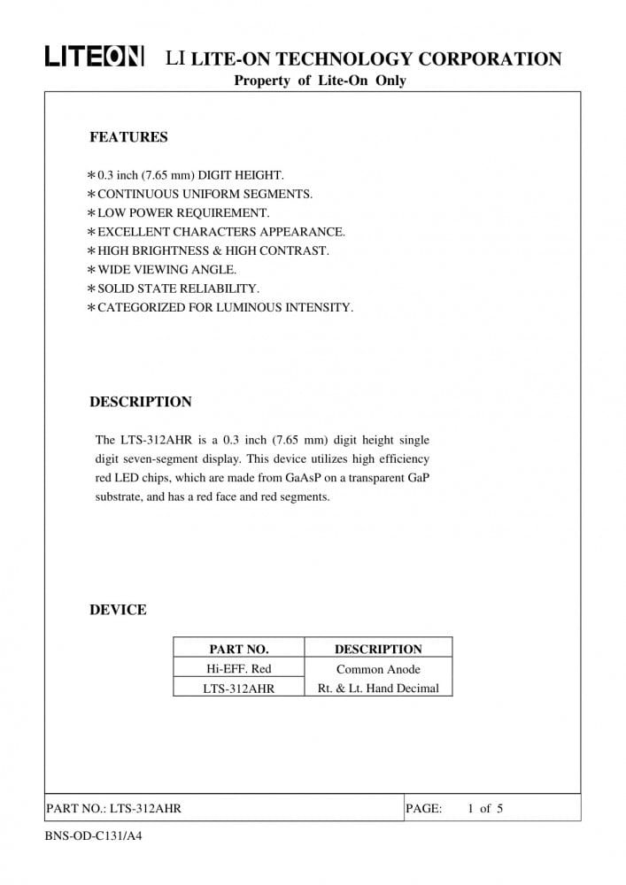 LTS-312AHR datasheet page 2