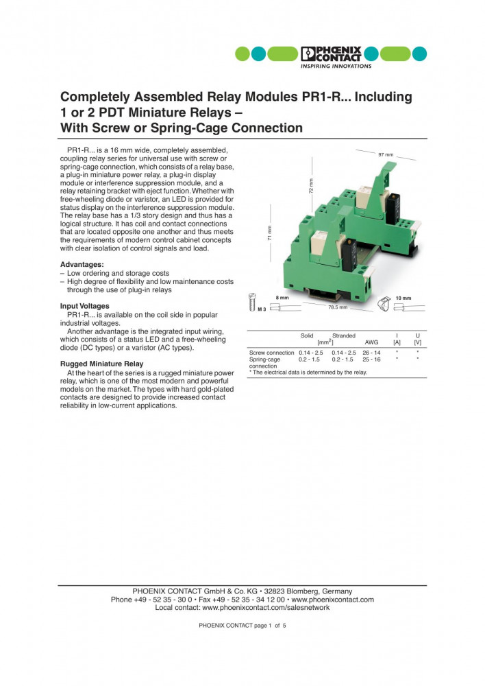 Phoenix Contact PR1-R relay module technical page 1