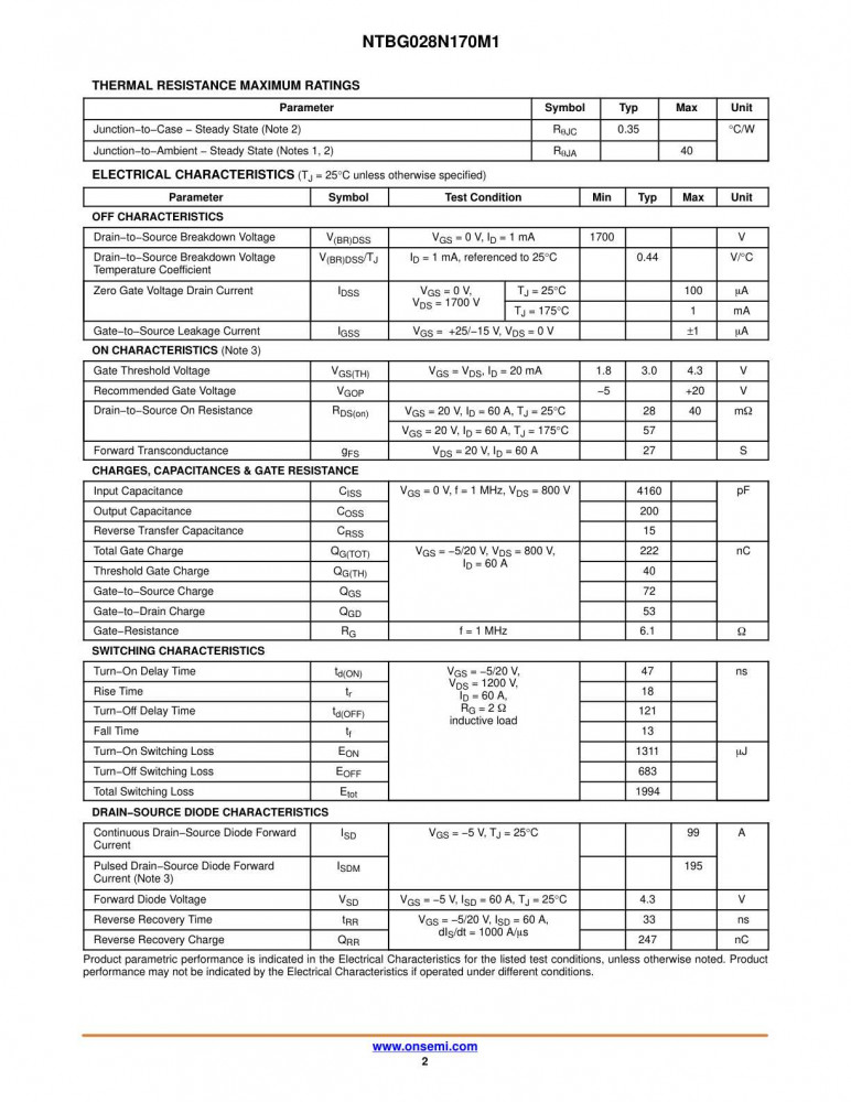 NTBG028N170M1 datasheet page 2