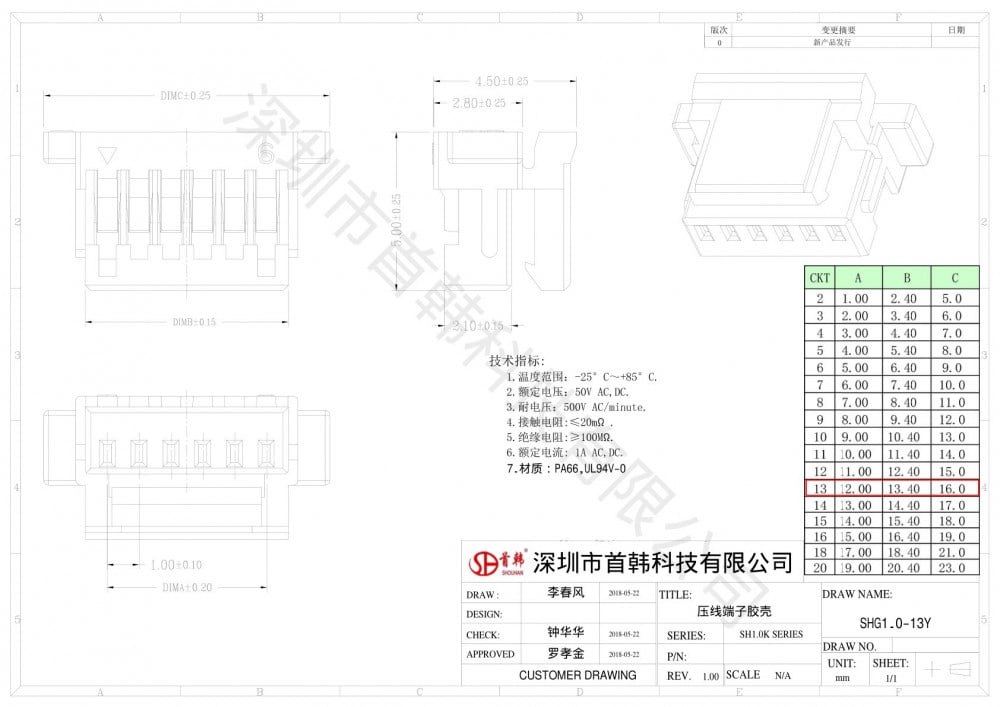 SHG1.0-13Y specification page 1