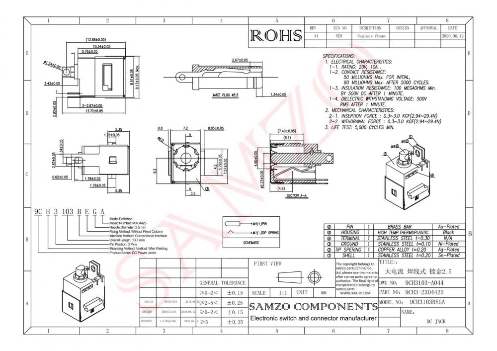 9CH3103BEGA technical drawing and specifications