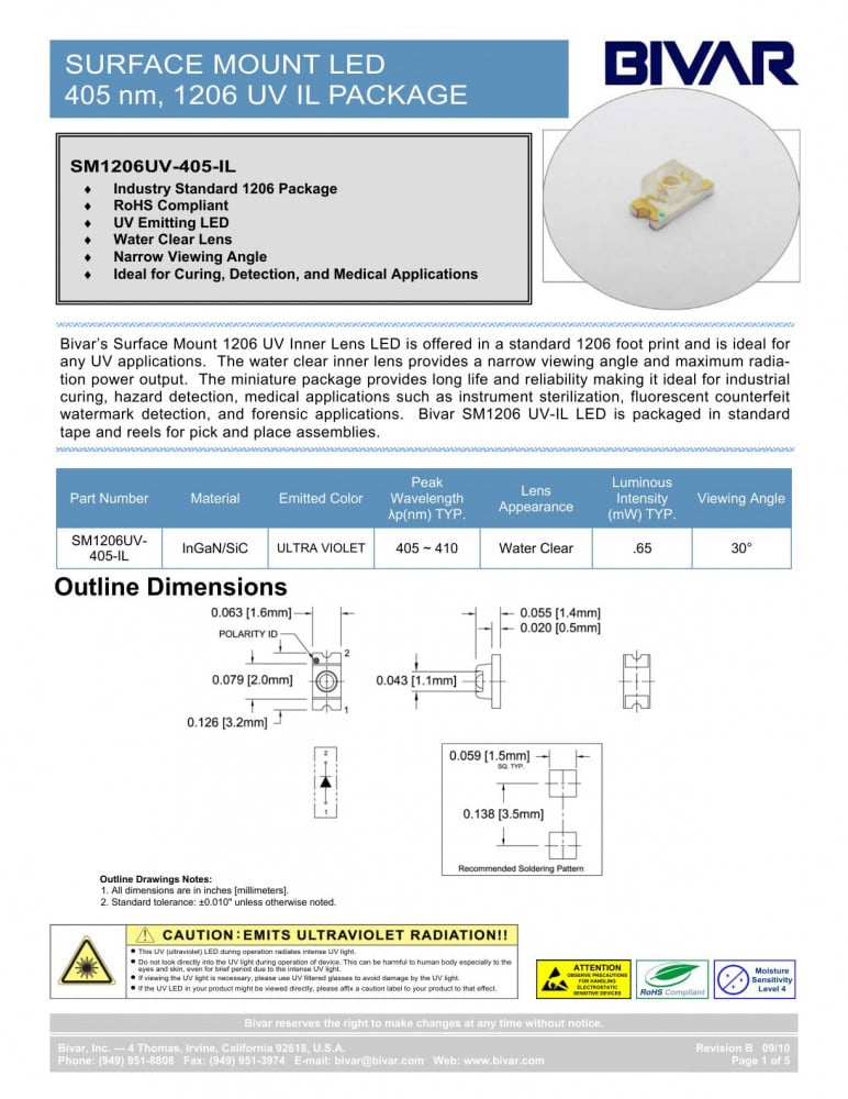 SM1206UV-405-IL datasheet page 1