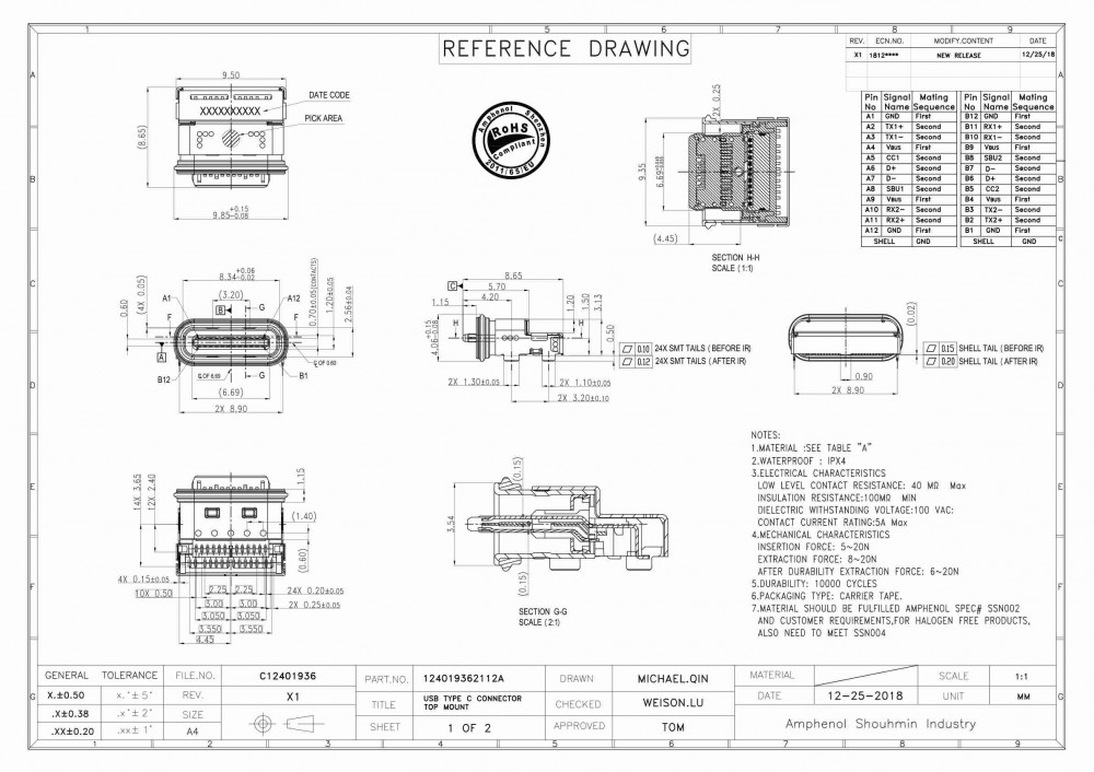 Amphenol 124019362112A reference drawing page 1