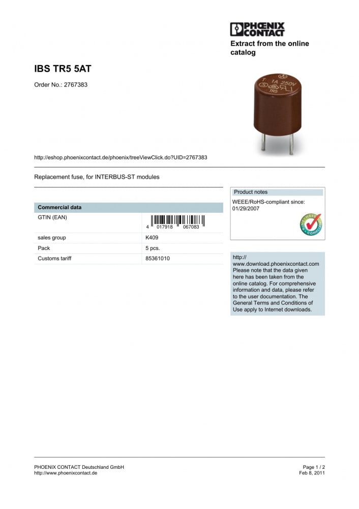 Phoenix Contact 2767383 document page 1