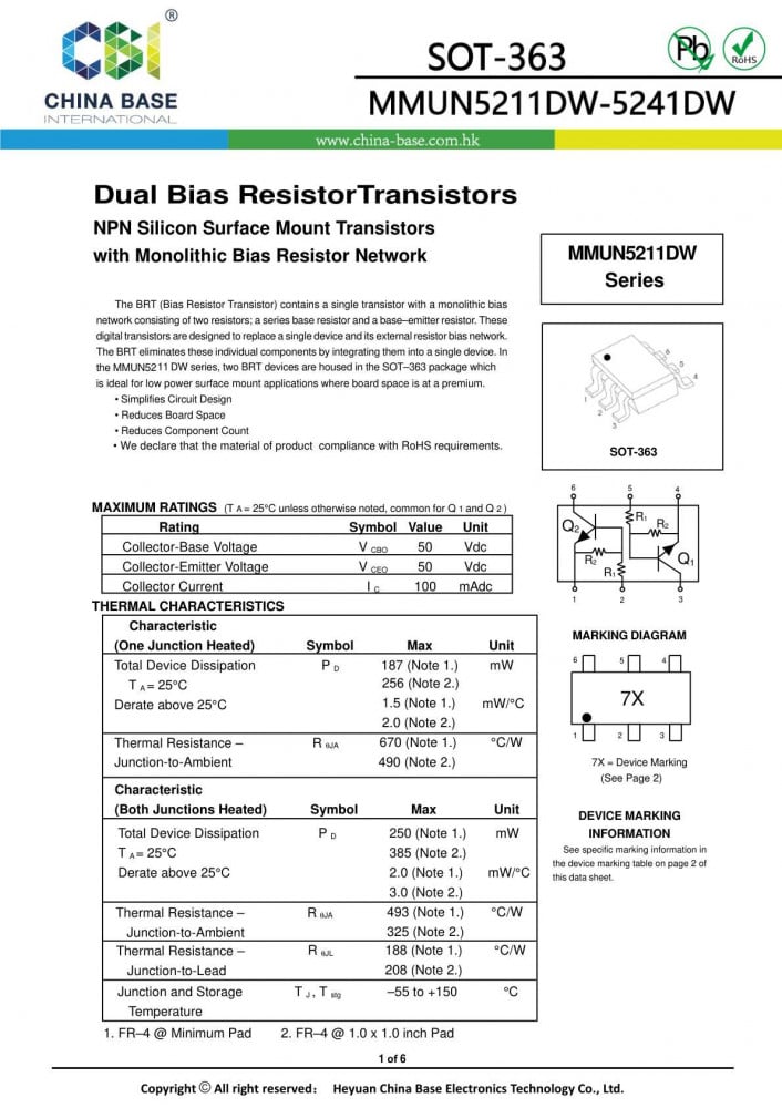 CBI MMUN5231DW datasheet page 1
