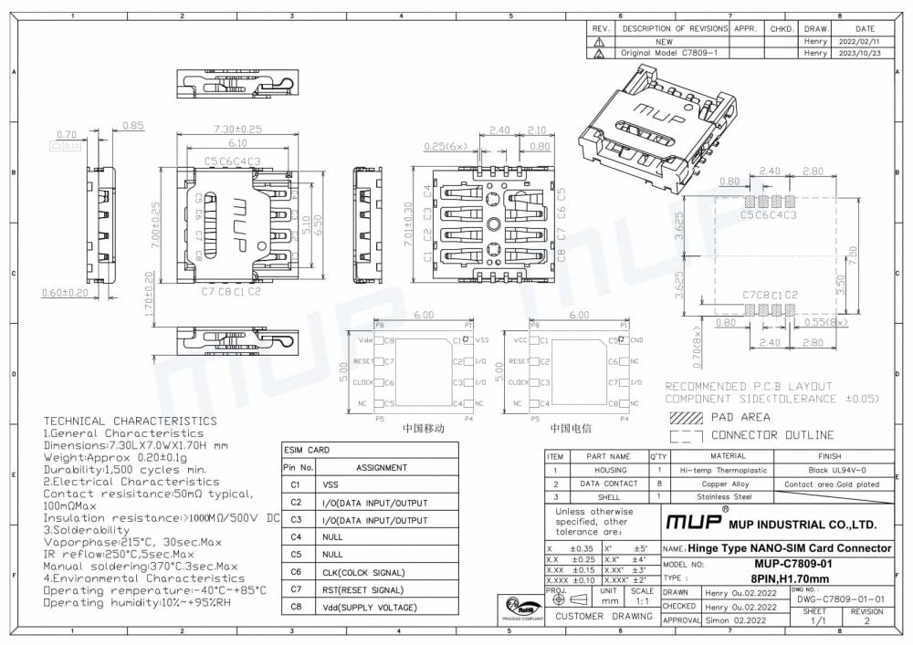 MUP C7809-01 product drawing