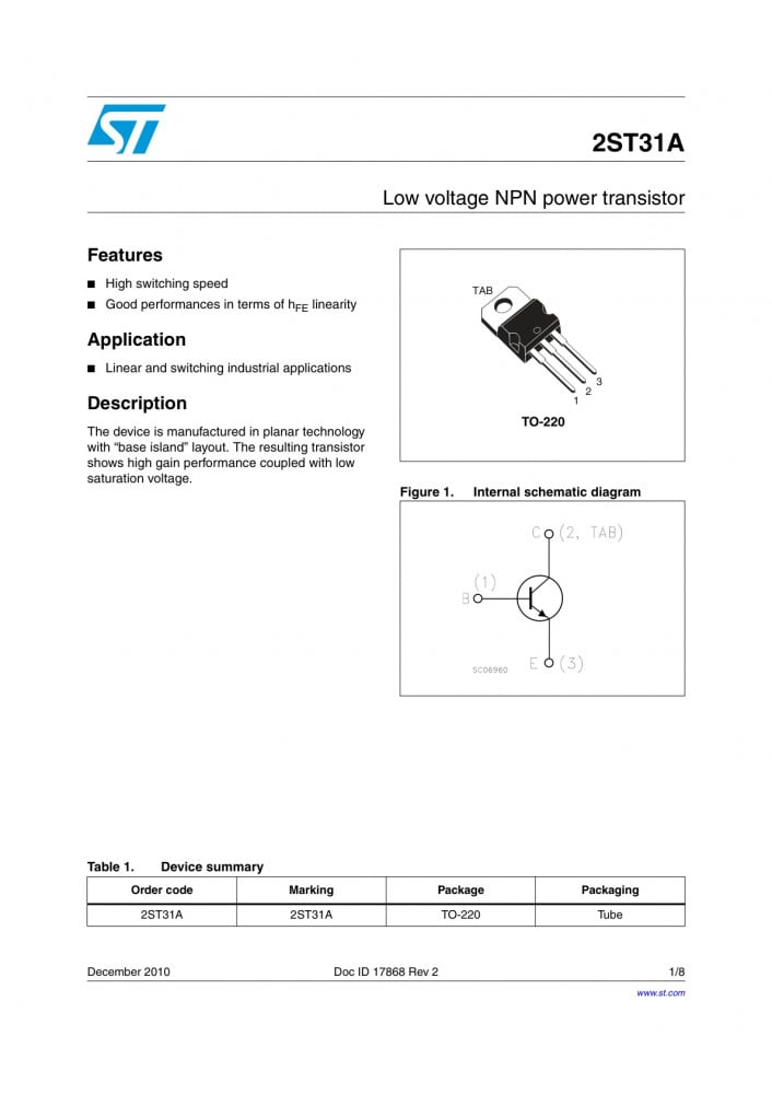 2ST31A datasheet page 1