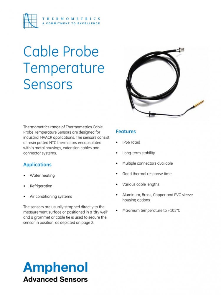 Amphenol cable probe temperature sensor document page 1