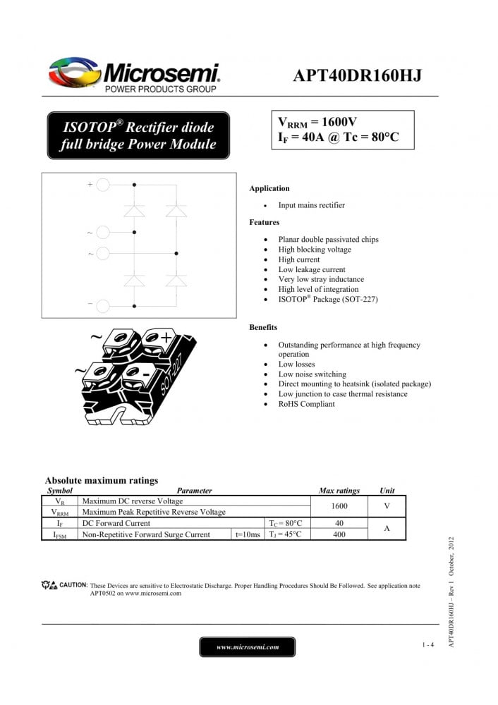 APT40DR160HJ datasheet page 1