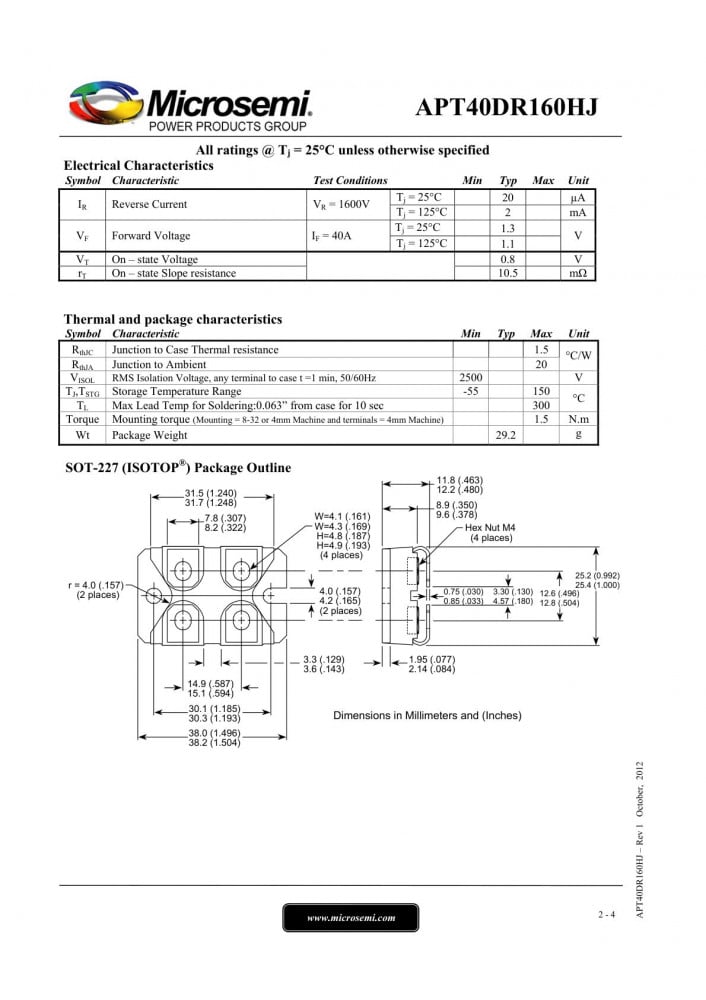 APT40DR160HJ datasheet page 2