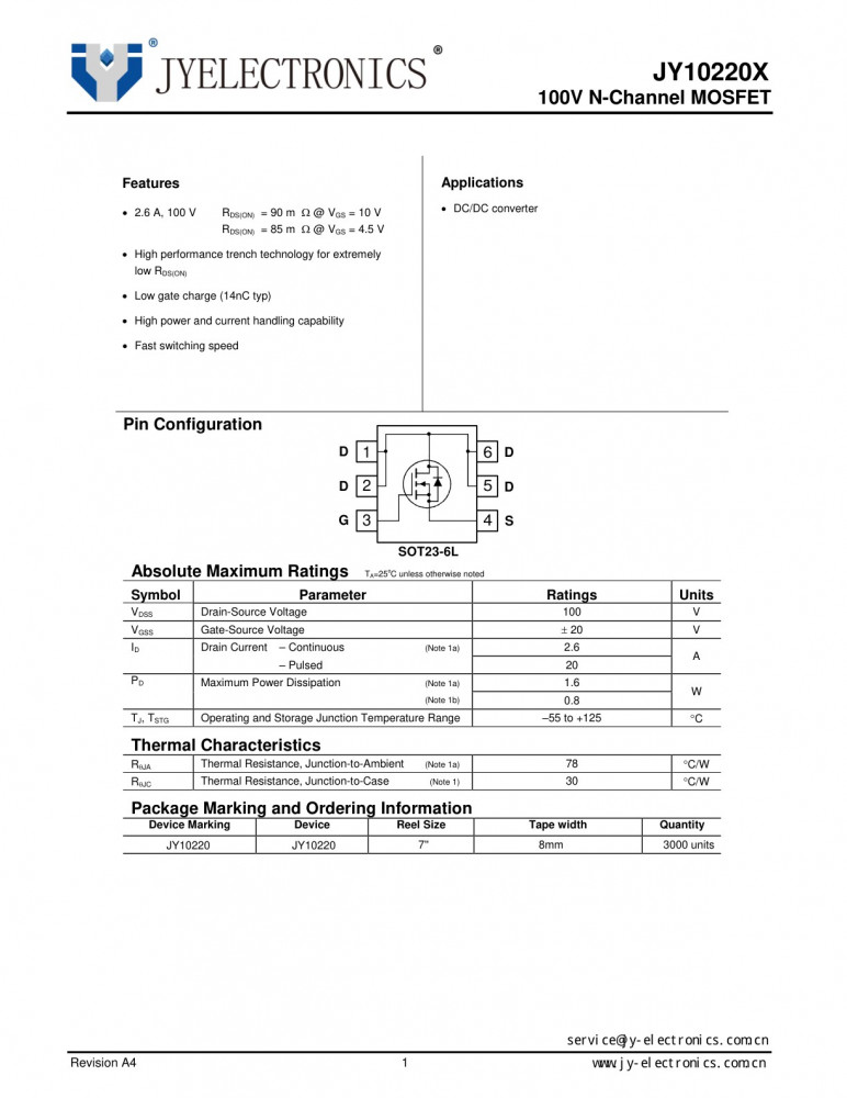 JY10220X datasheet page 1