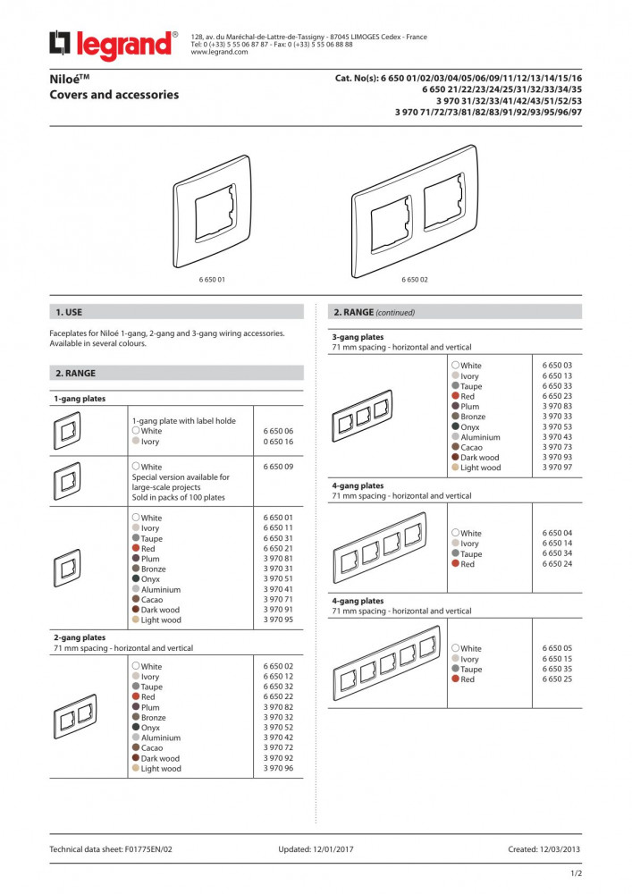 Legrand Niloé technical document, page image 1