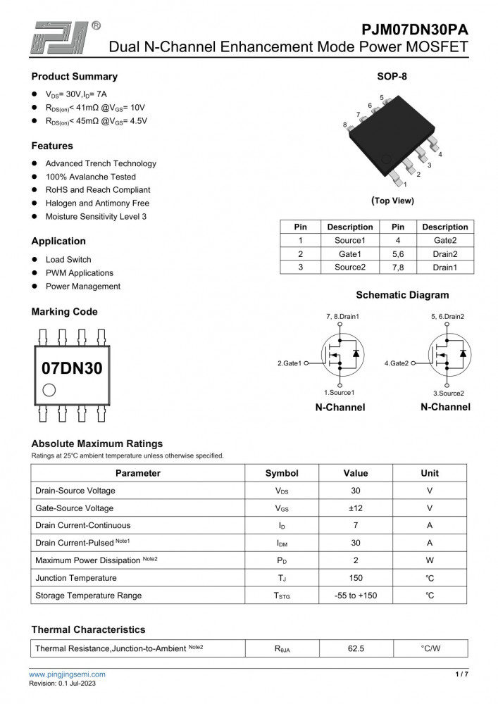 PJM07DN30PA datasheet page 1