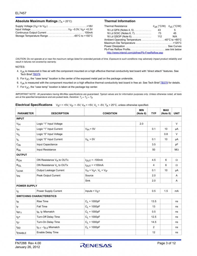 EL7457 datasheet page 3