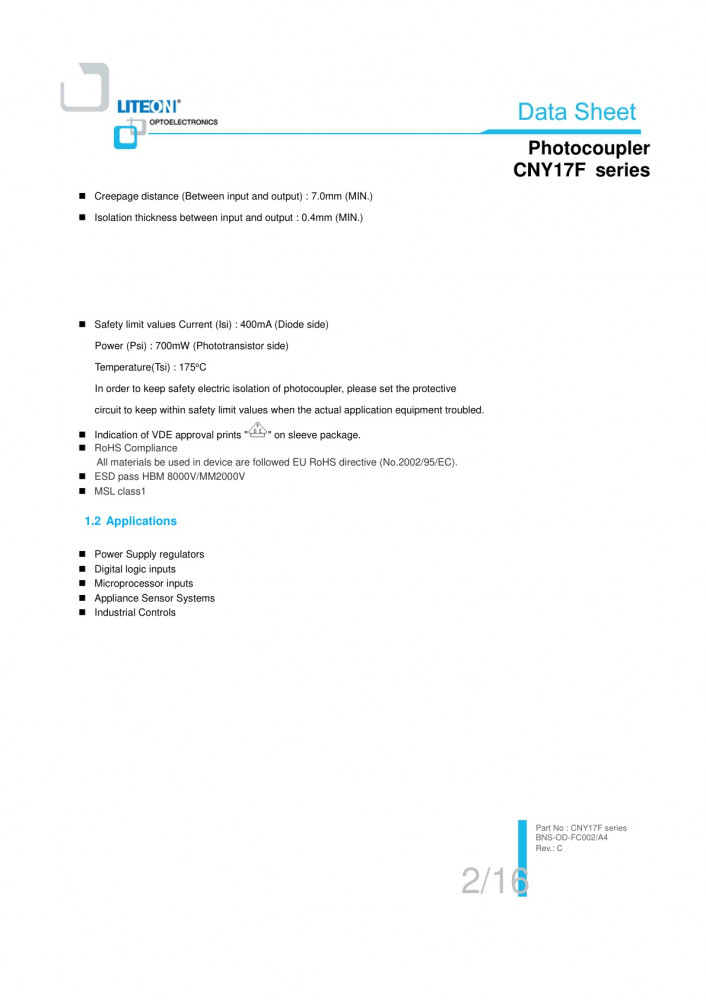 CNY17F series datasheet page 3