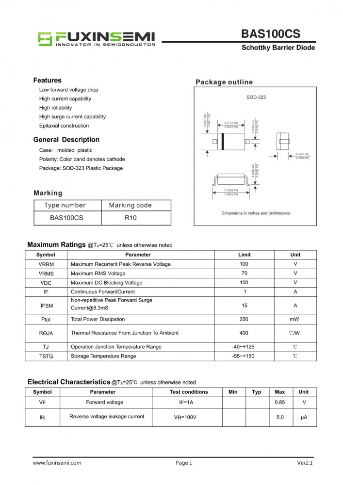 BAS100CS datasheet page 1
