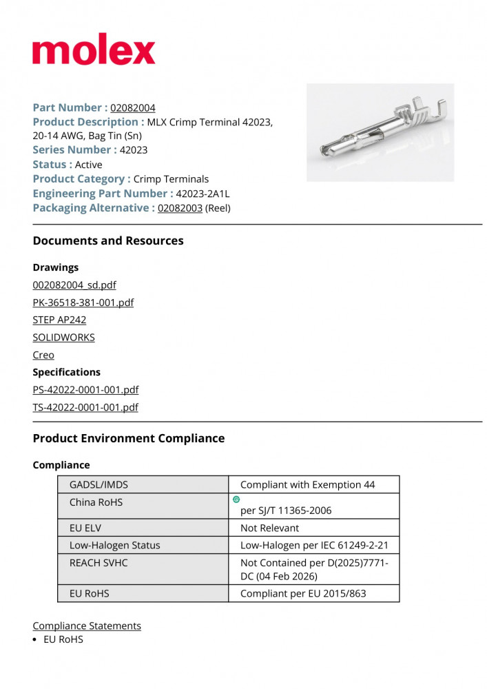 Molex connector family technical document page 1