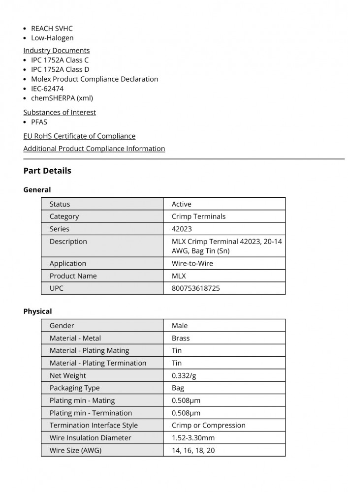 Molex connector family technical document page 2