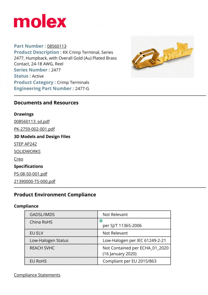 Molex KK 396 specification page 1