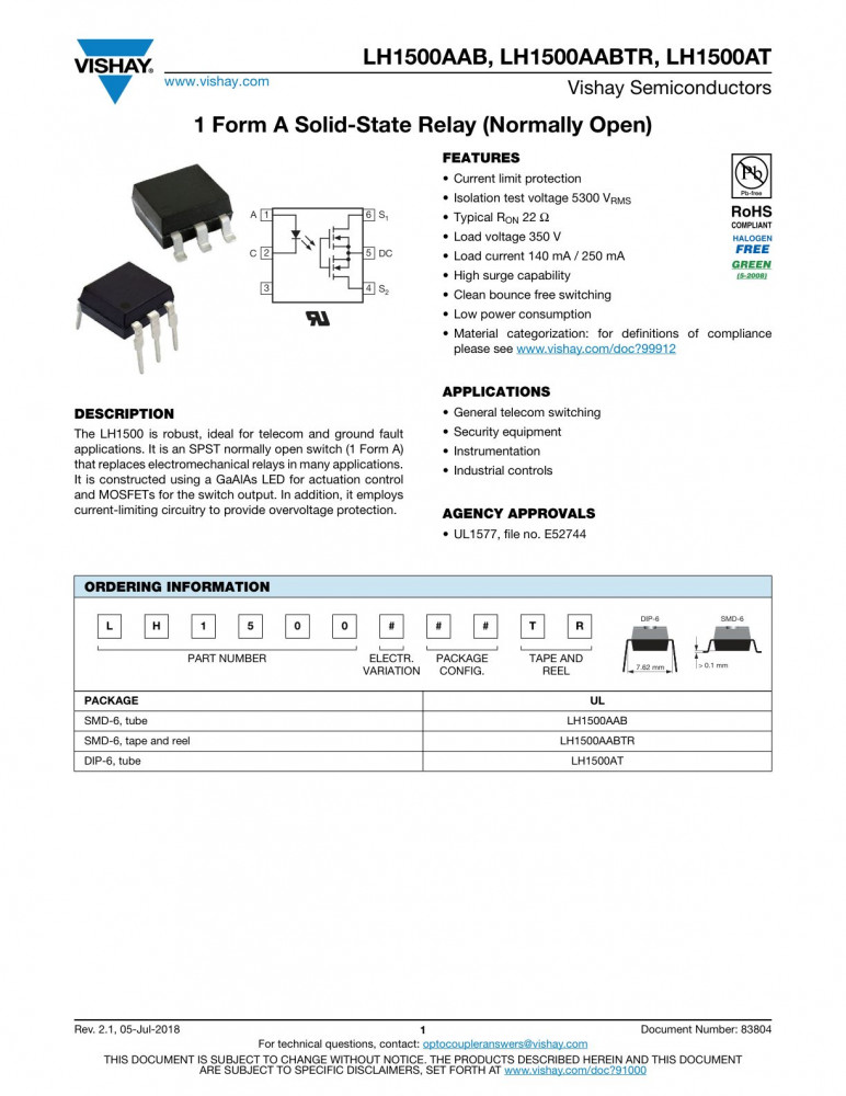 LH1500AAB datasheet page 1