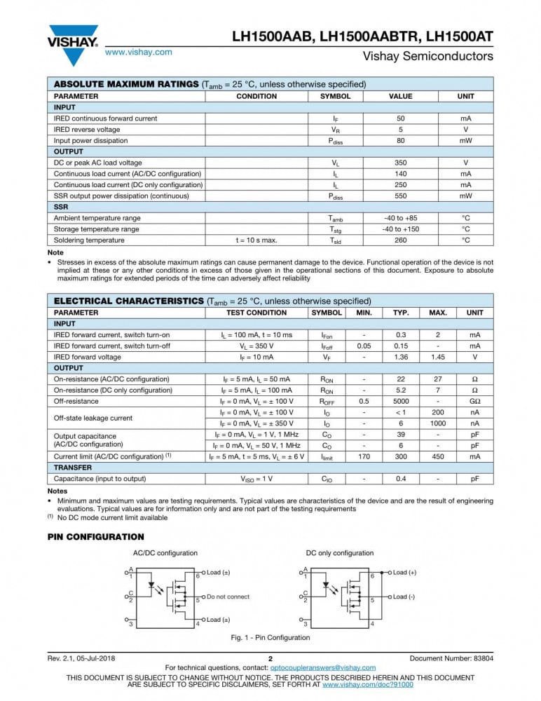 LH1500AAB datasheet page 2