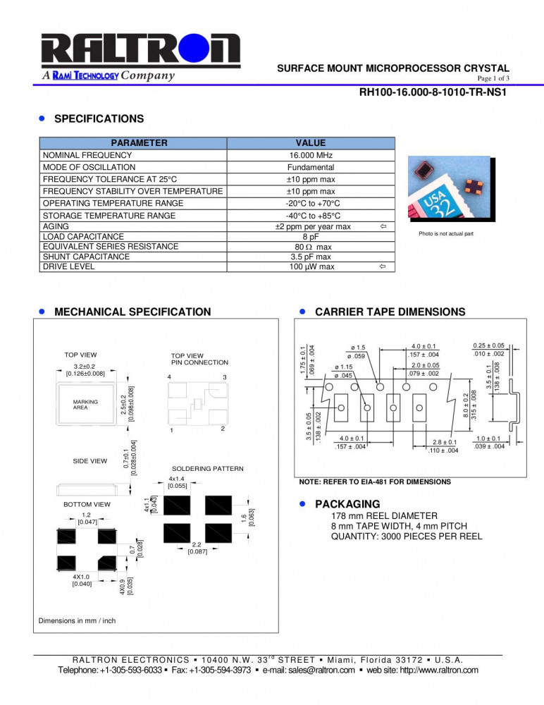 RH100 series datasheet page 1
