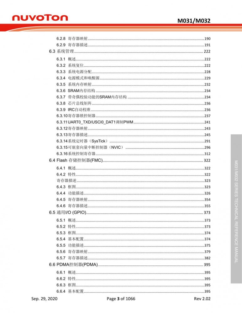 NuMicro M031/M032 technical reference manual page 3