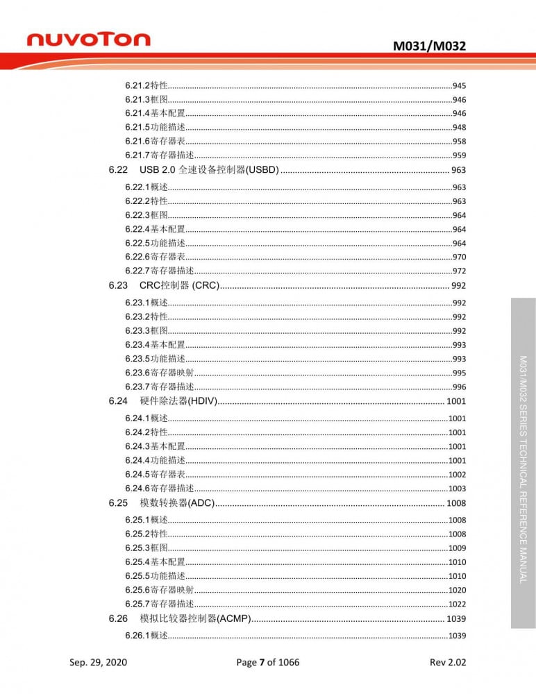 NuMicro M031/M032 technical reference manual page 7