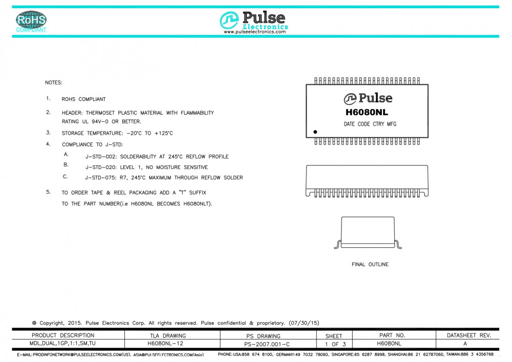 PULSE H6080NL datasheet sheet 1