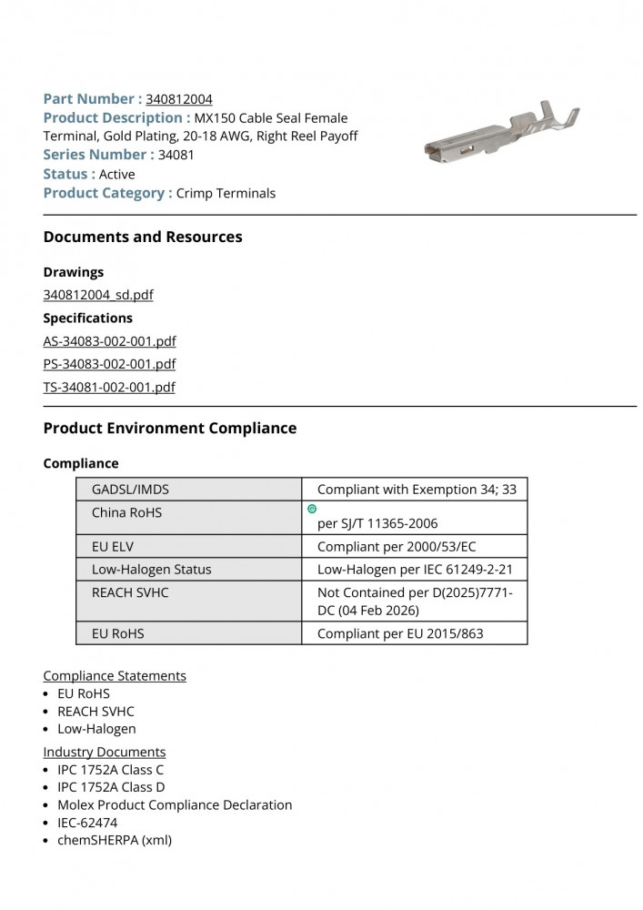 MOLEX 340812004 technical document preview, page 1