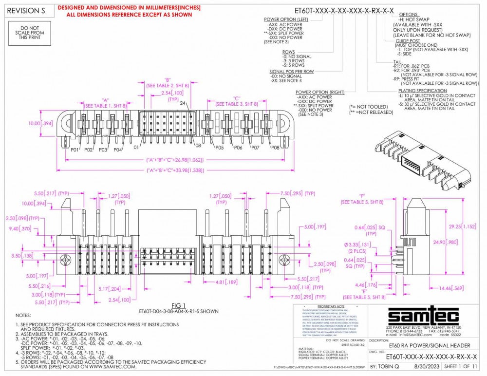 Samtec ET60 drawing page 1