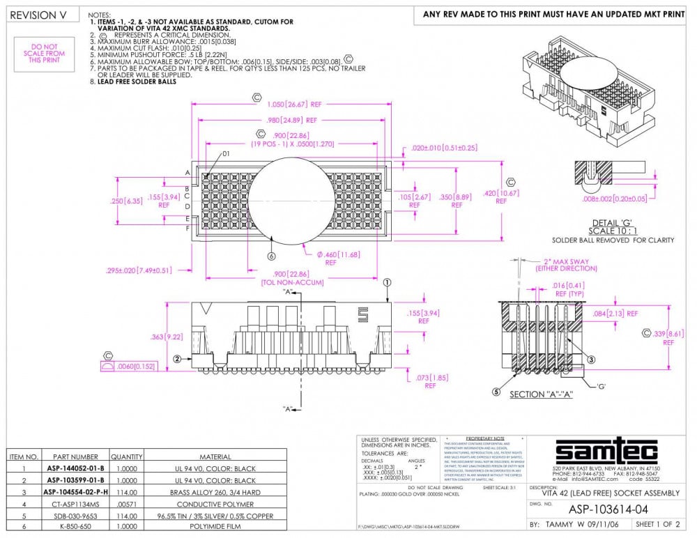 Samtec ASP-103614-04 technical drawing page 1