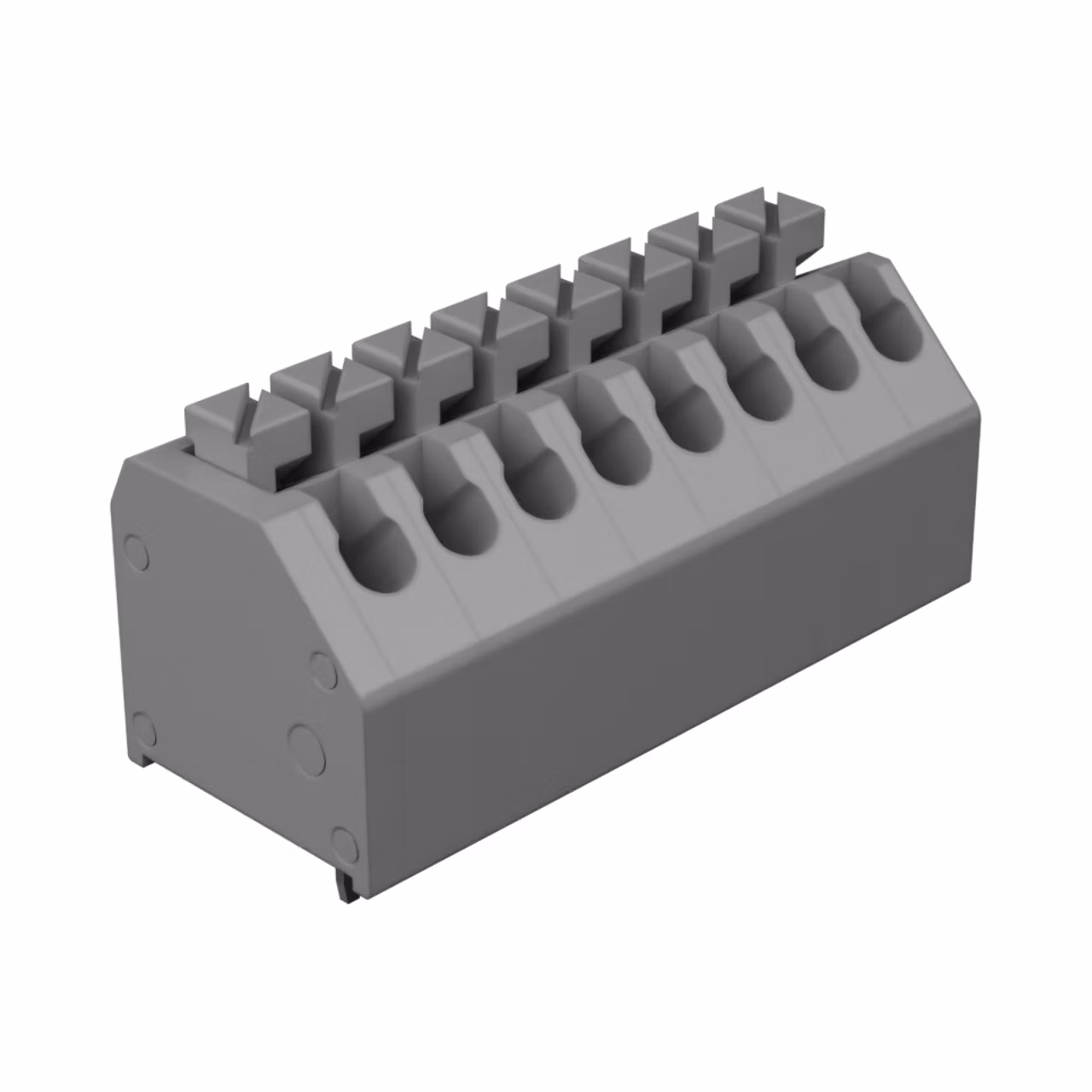 Eurostyle Fixed-Mount Push-Button Terminal Block, 3.50mm Pitch, 45° Modular, 8 Circuit, 5A, 20-16 AWG, Light Gray for sale